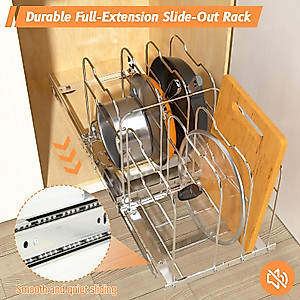 cutefafa Pull out Pot and Pan Organizer for Cabinet 10.8'' W x 21.3'' L x 12.8'' H Slide out Pot Pan Lid Holder Sliding Shelf Rack for Kitchen Cabinet Pantry and Stroage