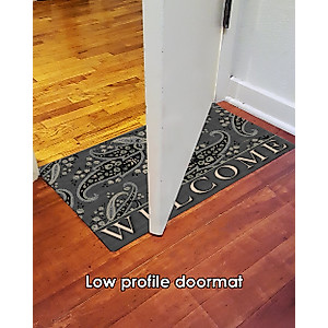 Toland Home Garden 800381 Charcoal Stained Paisley- Welcome French Paisley Door Mat 18x30 Inch Outdoor Doormat for Entryway Indoor Entrance