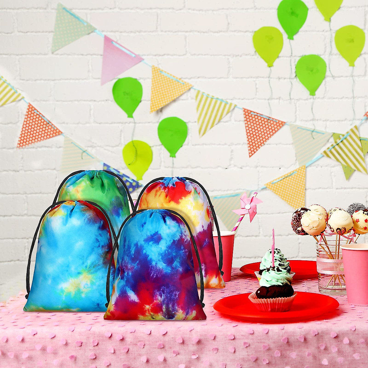 12 Pack Small Tie Dye Camouflage Drawstring Bags Rainbow Colorful Abstract Pattern Tie Dye Small Gift Bags Party Favors Treat Bags for Kids, Boys and Girls, Birthday Gift, 9.8 x 7 Inch