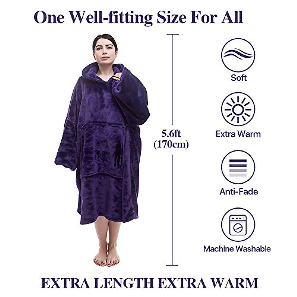 Miss Mila Wearable Blanket Hoodie,Extra Long & Warm Suggies for Women Men Adult,Pullover Hoodie Blanket with Sleeves and Giant Pocket,Medium Purple