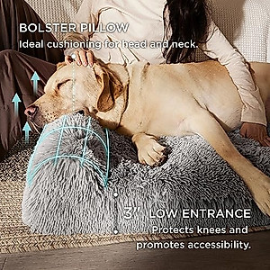 Bedsure Calming Dog Bed for Large Dogs - Orthopedic Egg Foam Dog Sofa Bed, Bolster Couch Pet Bed with Removable Washable Cover, Waterproof Layer, Comfy Fuzzy Faux Fur Surface&Nonskid Bottom,Quiet Gray