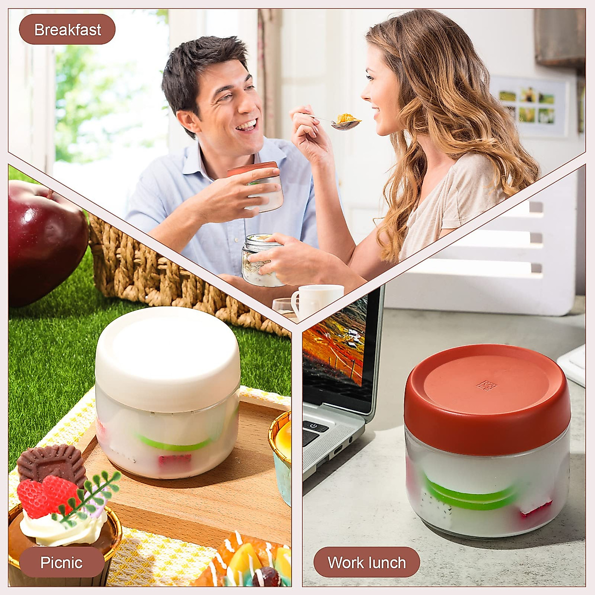 Zubebe 10 Pack 10oz Glass Jar with Lids Overnight Oats Container with Lid Wide Mouth Glass Mason Jars Airtight Yogurt Jars for Food Prep Condiment Salad Storage Refrigerator Dishwasher Safe