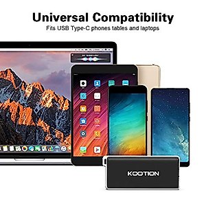 KOOTION Portable External SSD 120GB, USB-C Solid State Drive, USB 3.1 Gen2 - Ultra-Light Type-C PSSD for Gaming PC/Mac/Linux/Android, with Lanyard Hole