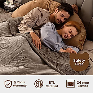 Bearhug Electric Blanket King Size 100" x 90", Dual Controller Heated Blanket, Velvet & Sherpa, 10-Heat Levels & 1-12H Auto Off, 5 Year Warranty, Over-Heat Protect, ETL, Machine Washable