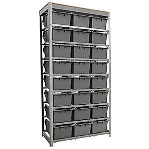King's Rack Bin Rack Storage System Heavy Duty Steel Rack Organizer Shelving Unit w/ 24 Plastic Bins in 8 tiers