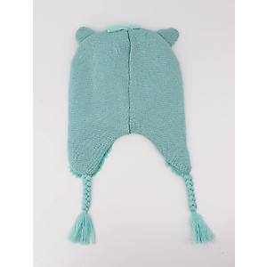 Kids Girls Cute Glitter Unicorn Beanie Winter Hat and Glove Set Knitted Earflap Cap Flip Top Mitten Set Blue