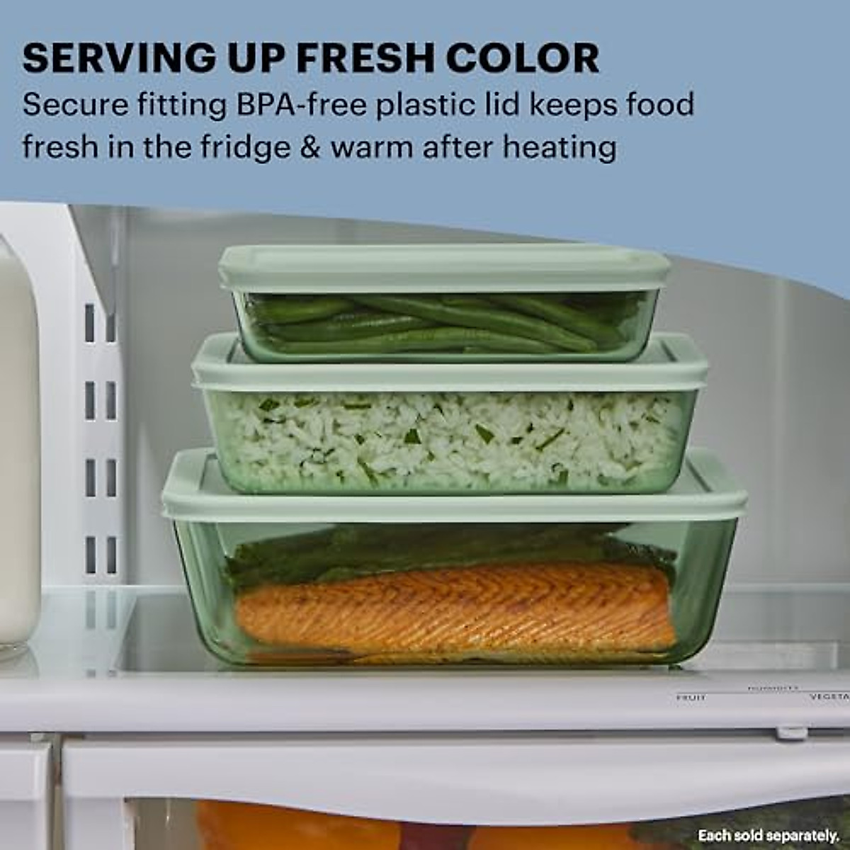 Pyrex Colors (11 Cup) Tinted Glass Large Rectangular Food Storage Container, Snug Fit Non-Toxic Plastic BPA-Free Lids, Freezer Dishwasher Microwave Safe, Green