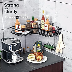 Ookeg 2 Pack Shower Caddy Corner, Corner Shower Shelf for Bathroom, 2 Tier Shower Corner Shelf with 8 Hooks, No Drilling Self Adhesive