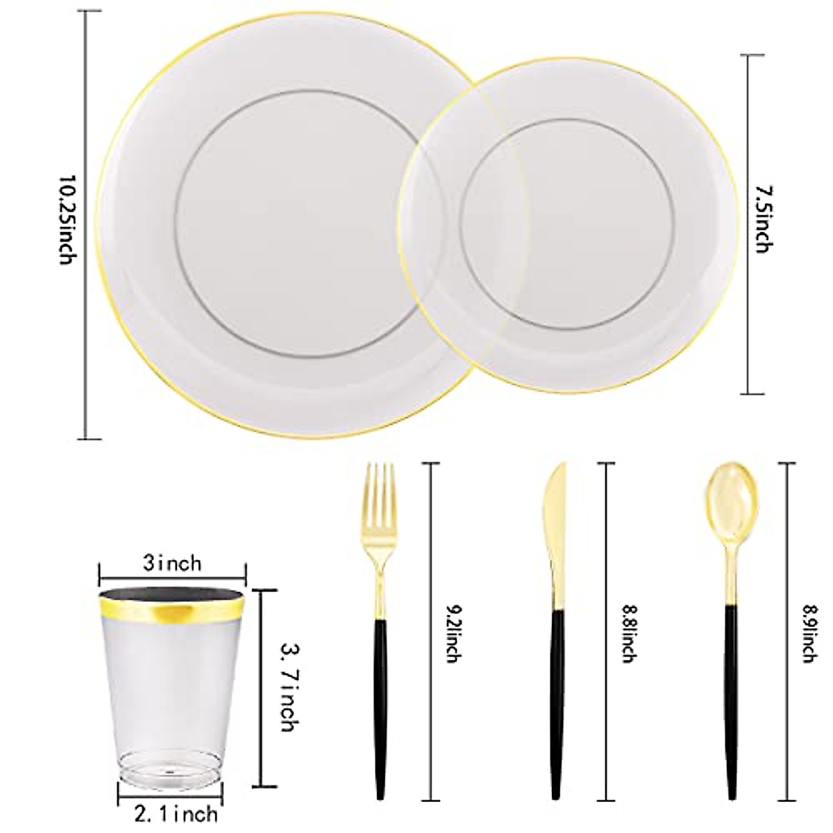 Supernal 180pcs Black Plastic Dinnerware Set,Black Plastic Plates,Clear Plastic Plates with Gold Rim,Gold Plastic Silverware,Black Clear Gold Cups for Christmas, Thanksgiving, Halloween