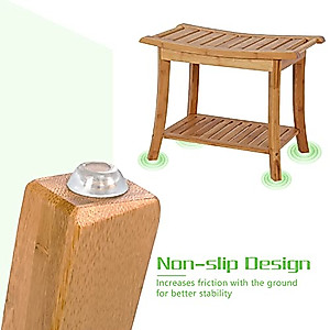 Kinfant Bathroom Bamboo Shower Bench - Spa Bath Shower Stool with Storage Shelf, Wooden Seat for Inside Shower (Style 1)