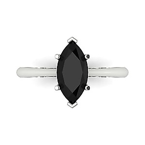 1.50 ct Marquise Cut Solitaire Natural Black Onyx Engagement Bridal Promise Anniversary Ring 18K White Gold Size 3.75