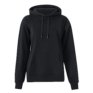 THE GYM PEOPLE Women's Basic Pullover Hoodie Loose fit Ultra Soft Fleece hooded Sweatshirt With Pockets (fleece lined-Black, Large)
