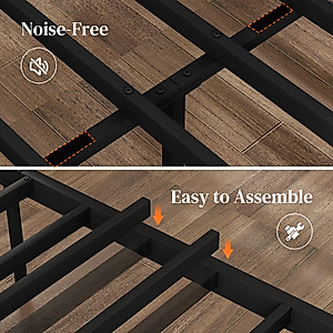 WELTOKE Full Size Bed Frame with Storage Headboard and Drawers, Black Upholstered Leather Bed with 2 Socket Charging Station, No Box Spring Needed