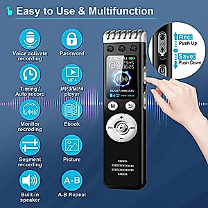 64GB Digital Voice Recorder with 3500Hours Recording 150H Battery Time, Voice Activated Recorder with Playback Sound Tape Recorder for Meeting Lecture, Noise Reduction,3072KBPS,OTG Phone Connection