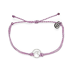 Pura Vida Silver Wave Bracelet - 100% Waterproof, Adjustable Band - Plated Brand Charm, Lavender