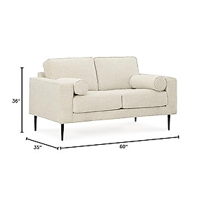 Signature Design by Ashley Hazela Contemporary Loveseat with 2 Bolster Pillows, Beige