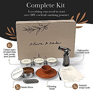 Cocktail Smoker Kit with Torch and Wood Chips | Whiskey Bourbon Drink Smoker Kit with 4 Unique Wood Chips and Recipe Cards
