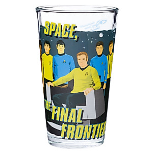 Silver Buffalo Star Trek Quotes Kirk, Spock, McCoy, and Uhura 4pc Pint Glass Set, 16 Ounces