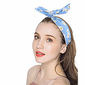 Carede Twist Wire Headbands for Women Retro Paisley Bandana Scarves Flower Leaf Print Head wrap Rabbit ears Bow Hairbands Hair Holder Hair Accessory,Pack of 9
