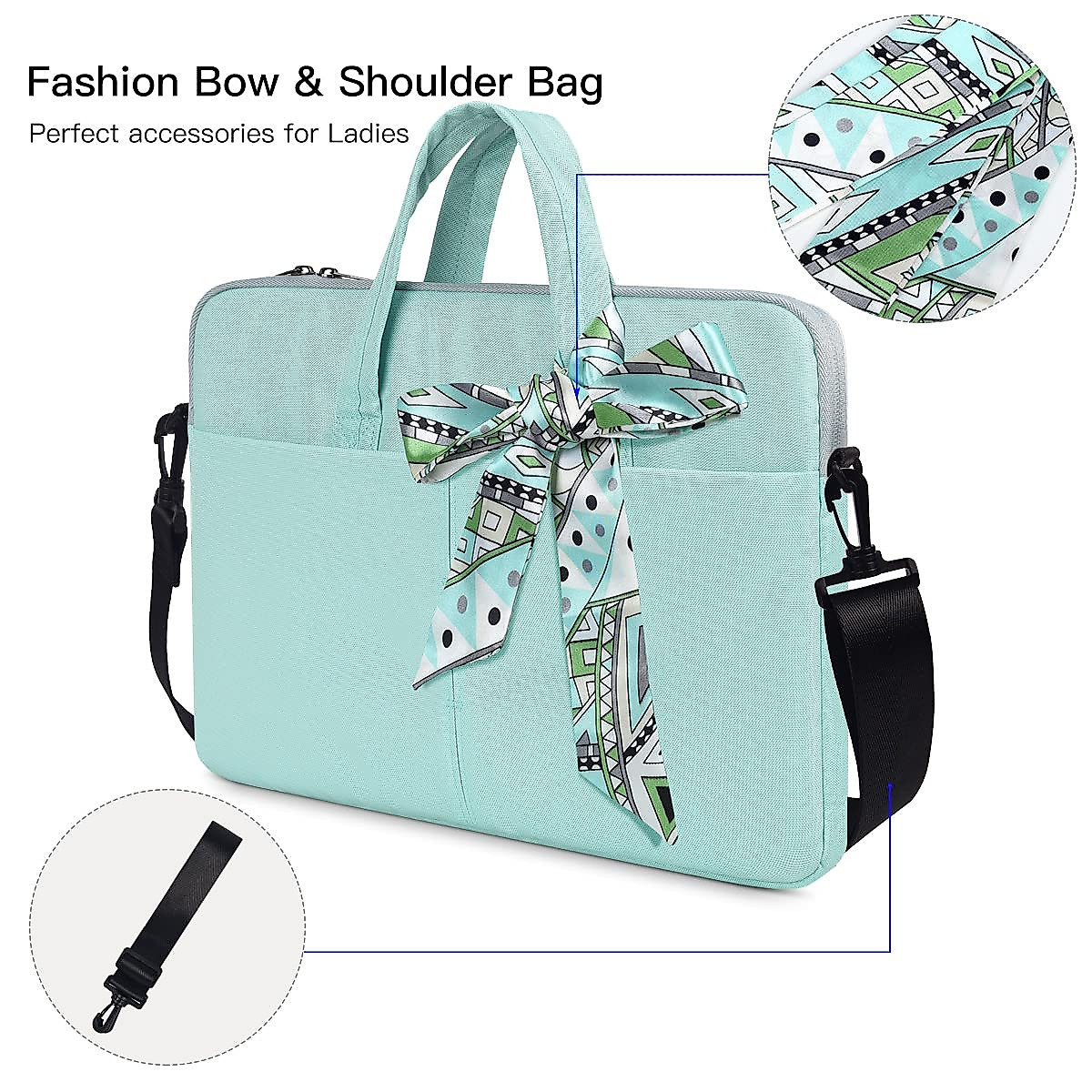 17.3 Inch Laptop Shoulder Sleeve Bag, Girls Women Briefcase Handbag for HP Envy 17 17t/Pavilion 17, Dell Inspiron 17/G3 G7 17.3, Lenovo ideapad L340, Acer Aspire 17.3, ASUS ROG MSI GS75 17.3 Case,Mint