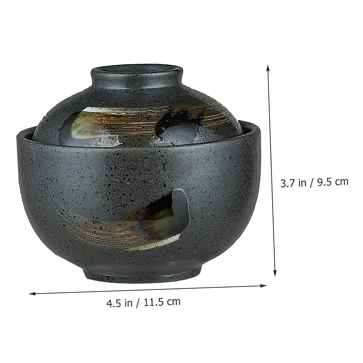 Anneome 2pcs Stew Home Egg Bowl Dessert Steam Noodle Ceramic Nest Stainless Cuisine Japanese Household Restaurant Custard Onion Tableware Lid Soup with Ml Pudding Steaming Cup Rice French