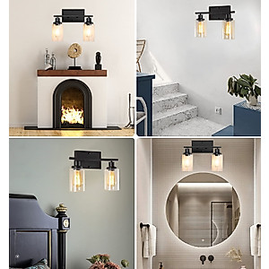 Bathroom Light Fixtures, Black 2-Light Vanity Lights, Modern Bathroom Vanity Light with Clear Glass Shade, Wall Lamp with Metal Frame over Mirror, Vanity Lights for Washroom Bedroom Hallway E26 Base