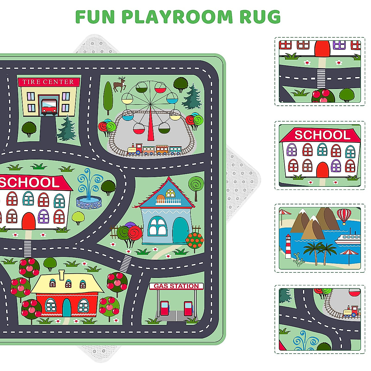LTKOUGFAM kids Playmat Car Rug, Kids Play Rugs Town City Road Map Rug, Large Educational Kids Car Mat, Boys Kids Car Track Play Rug, Kids Rugs for Playroom Bedroom Living Room (Style 2, 78.7X 59 INCH)