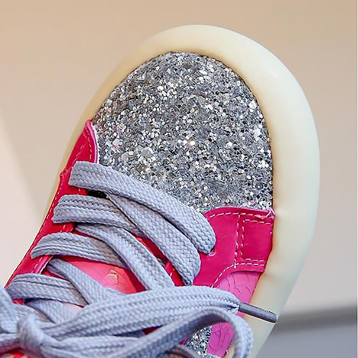 XinYiQu Girls Sparkle Star Casual Sneakers Glitter Sequin Sports Tennis Shoes 9.5 Toddler,Rose