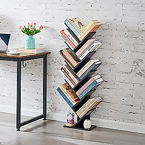 Hoctieon 10 Tier Tree Bookshelf, 10 Shelf Bookcase, Free Standing Tree Bookcase, Display Floor Standing Shelf for Books, Book Organizer Shelves for Home Office, Living Room, Bedroom, Black