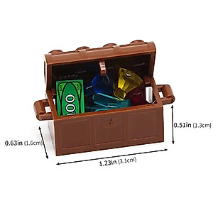 Feleph Treasure Accessories Money Building Blocks Set Jewel Chest, Gems Diamonds, Bullion Gold Tile Silver Bar, Power Crystals, Coins, Goblet, 100 Dollar Bill Cash Toy Brick