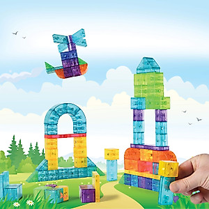 Play Brainy 101 Pieces Magnetic Cubes for Kids - 3D Building Blocks Set with Transparent Blocks in Varying Shapes and Colors - STEM-Approved Learning Toys for Kids Ages 3 and Up - Storage Box Included