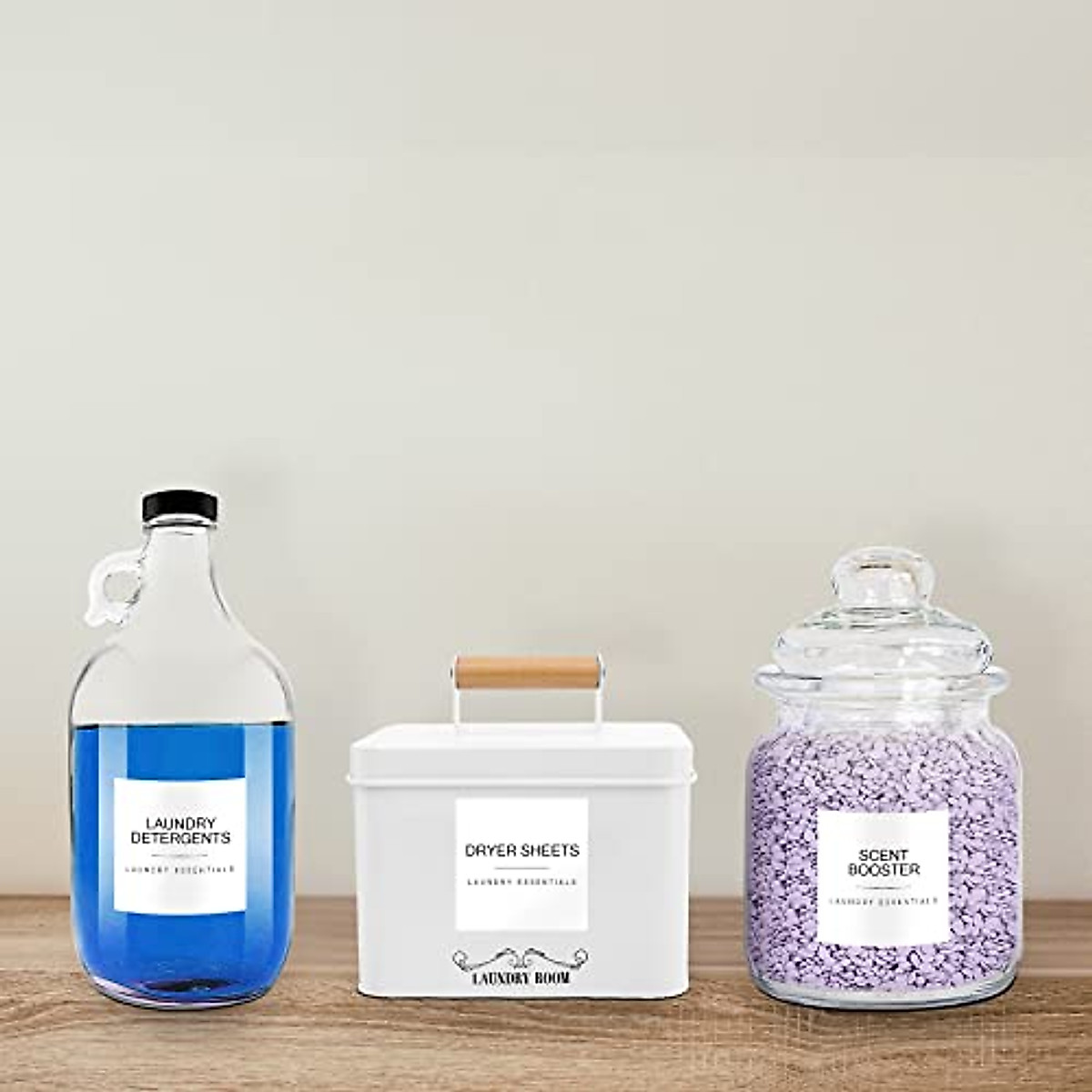 Cesun 156 Minimalist Laundry Labels for Jars - Waterproof Cleaning Supplies Labels for Containers - Laundry Detergent Labels - White Laundry Stickers Include Reference Sheet for Quick Indexing