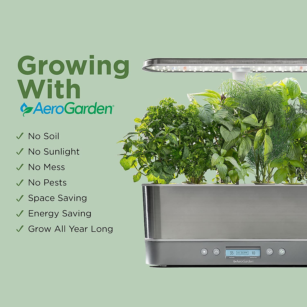 AeroGarden Harvest Elite Slim Indoor Garden Hydroponic System with LED Grow Light and Herb Kit, Holds up to 6 Pods, White