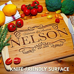 Personalized Cutting Board - 9 Designs |12" x 18"| Bamboo Cutting Board - Wedding Gifts for the Couple, Housewarming Gifts, Anniversary, Grandma Gifts, Engraved Kitchen Sign & Decor - 2 Tone Block