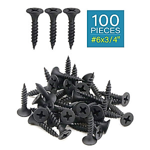 IMScrews 100pcs #6 x 3/4" Flat Head Phillips Drywall Screws Fine Thread Sharp Point Wood Screw, Carbon Steel 1022A, Black Phosphate