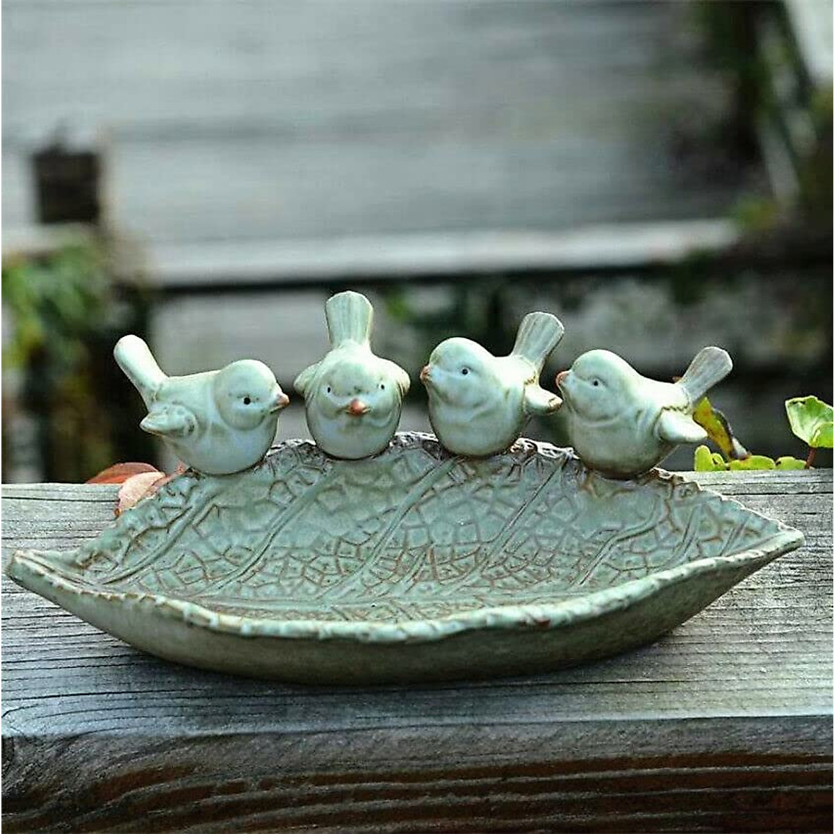 EatingBiting Outdoor Statues Ceramic Leaf-Shaped Tray Bird Feeder Fruit Plate 10.6" Home Garden Lawn Ornament Decor Jewelry Organizer Key Storage Box/Soap Dish Soap Box/Serving Bowl