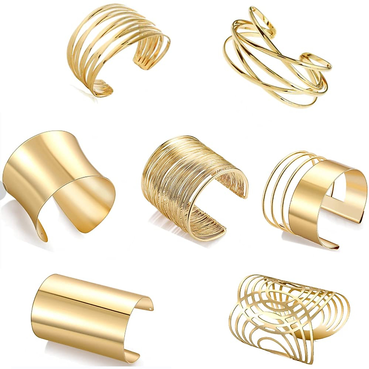 SAMOCO 7 Pcs Cuff Bangle Bracelet for Women Gold Cuff Bracelets Open Wide Wire Bracelets Adjustable Tone Wrist Cuff Wrap Bracelet