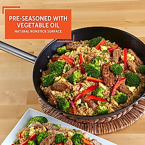 Imusa LCI-19008 Light Cast Iron Wok Pre-Seasoned Non-Stick with Stainless Steel Handles, 14", Black