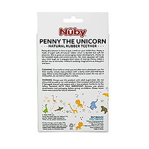 Nuby Penny The Unicorn Super Soft Teether Toy with Squeaker, 100% Natural Rubber