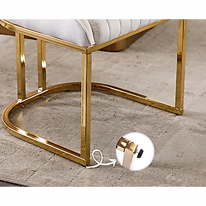 EALSON Velvet Upholstered Dining Chairs Set of 2 Modern Accent Dining Room Chairs with Gold Metal Base Comfy Padded Kitchen Chairs Armless Side Chairs for Kitchen Dining Room, Cream