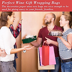 HRX Package Sturdy Kraft Paper Single Bottle Wine Gift Bags, 12PCS Quality Paper Wine Tote Bags with Handles for Christmas, Party, Shopping, Retail Merchandise (Black)