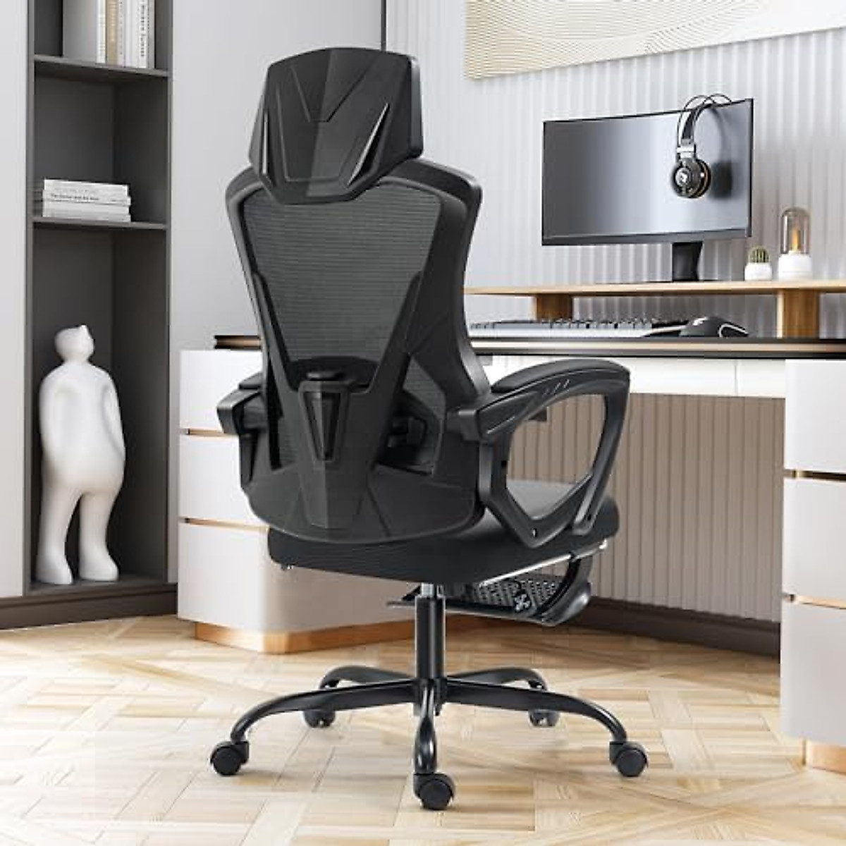 Naudhenm Office Chair Mid Back Swivel Lumbar Support Desk Chair,Computer Gaming Chair with Comfortable Armrests, Mesh Desk Chairs with Wheels, Swivel Computer Task Chair (Black)