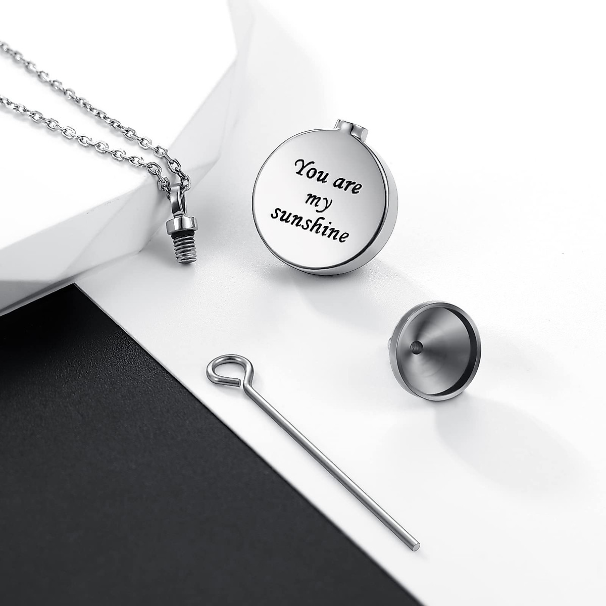 Bolelis Cremation Jewelry Urn Necklace for Ashes - 925 Sterling Silver Sun God Apollo Keepsake Opal Pendant,Round You are My Sunshine Waterproof Memorial Pendant with Filling Kit,Chain 18"+2" Inch