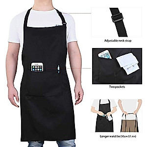 Will Well Chef Apron for Men Professional - Cooking Aprons for Women With Pockets - Adjustable Black Aprons for Men - Bib Aprons With Pockets Water & Oil Resistant - 1 Pack
