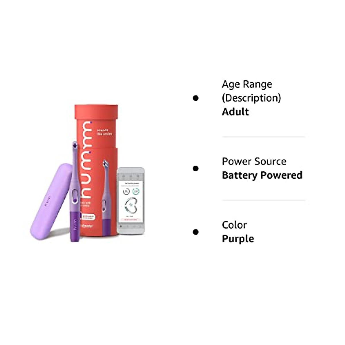 Colgate hum Smart Battery Toothbrush Kit, Sonic Toothbrush with Travel Case, Purple
