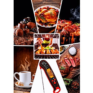 KUKVINA Instant Read Meat Thermometer for Cooking,Upgraded Waterproof Fast & Precise Digital Food Thermometer with Backlight, Magnet, Calibration, and Foldable Probe for Grill, BBQ,Roast Turkey