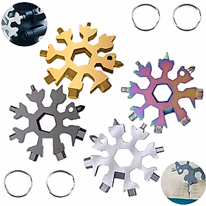 18-in-1 Stainless Steel Snowflake Keychain Multi-Tool Portable Keychain Screwdriver Bottle Opener Tool for Outdoor Camping Gift for Valentine's Day, Birthday, and Happy New Year (multi4 pack)