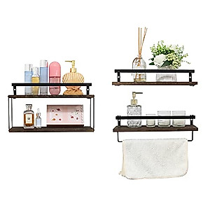 Rustic Floating Shelves With Metal Rack, Wood Floating Shelves Set of 4, Wall Mounted Floating Bathroom Shelves,Black Floating Shelves For Bathroom for Kitchen,Living Room,Bedroom, Coffee Bar, Office