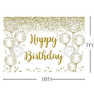 MEHOFOND 10x7ft White Gold Balloons Birthday Party Backdrop Confetti Balloons Gold Glitter Spots Girl Princess Bday Background Decoration Supplies Photo Booth Props