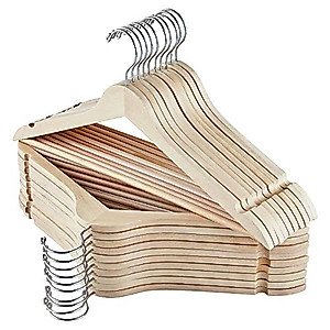 ELONG HOME Solid Wooden Hangers 20 Pack, Wood Coat Hangers with Extra Smooth Finish, Precisely Cut Notches and Chrome Swivel Hook, Wooden Clothes Hangers for Shirt Suit Jacket Dress